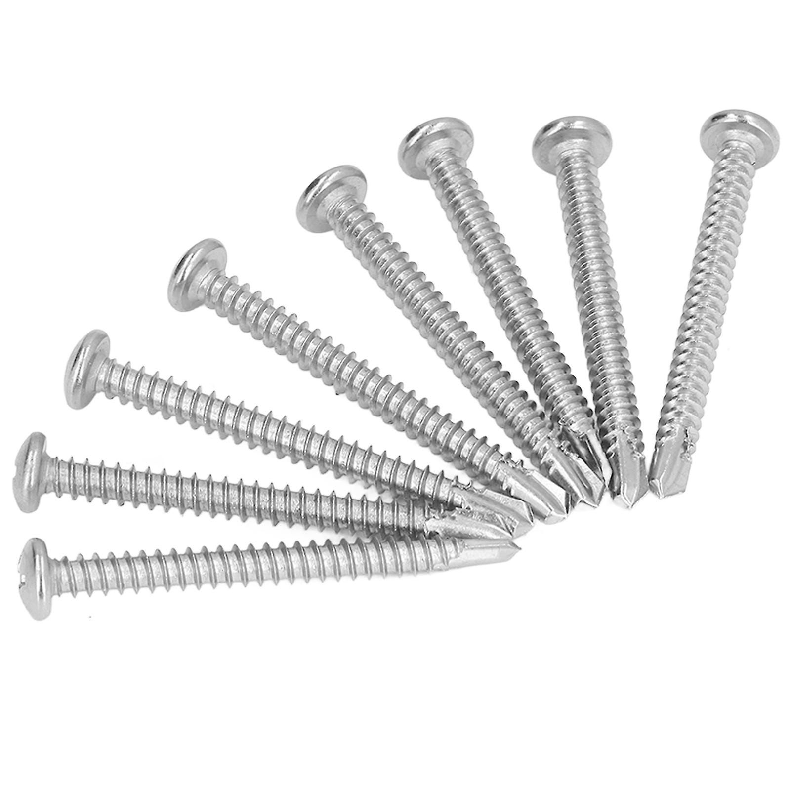50Pcs Self Drilling Screw Cross Round Head 410 Stainless Steel Fasteners for Wood Work M4.8x50 ...
