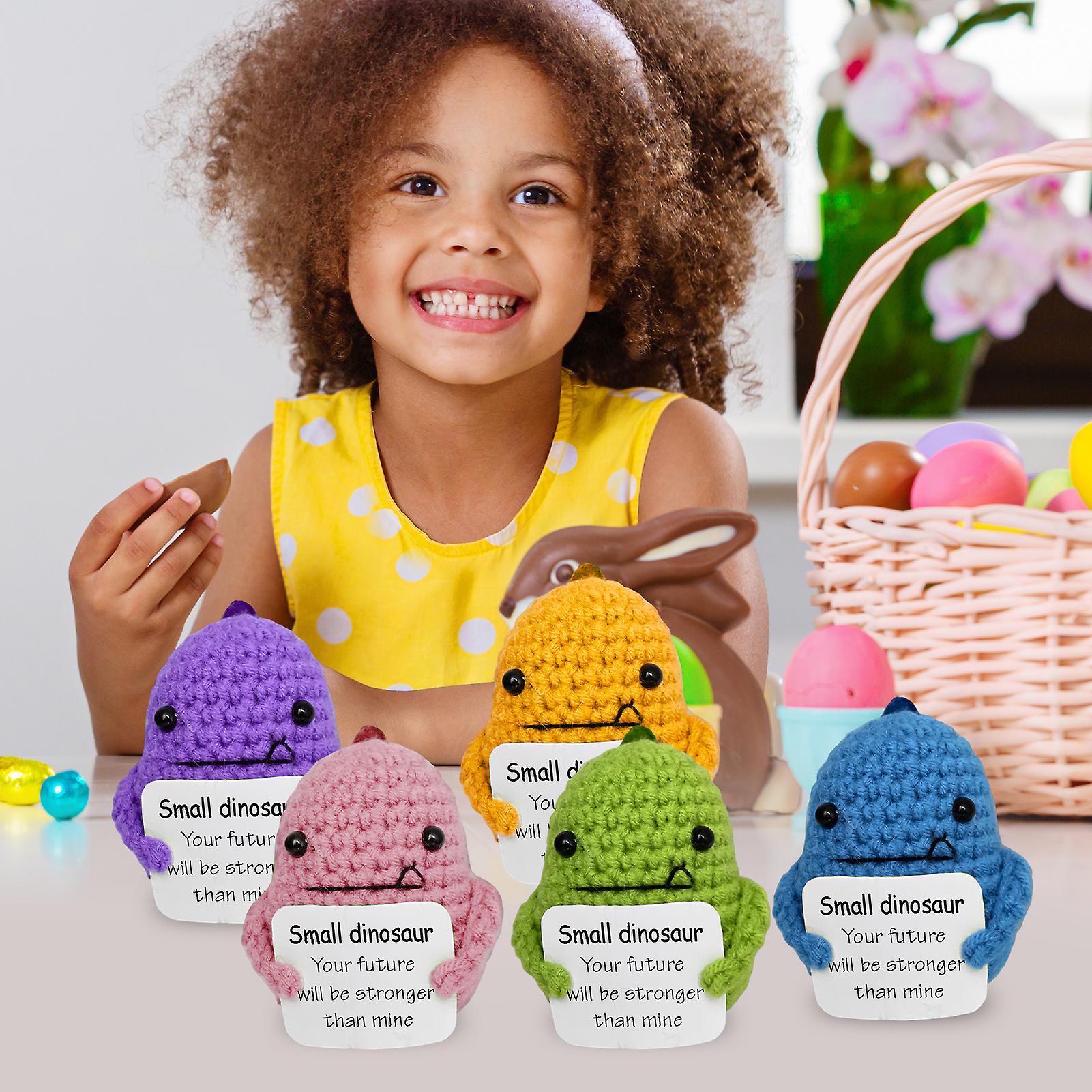 Positive Crocheted Dinosaur with Encouraging Card Emotional Support ...