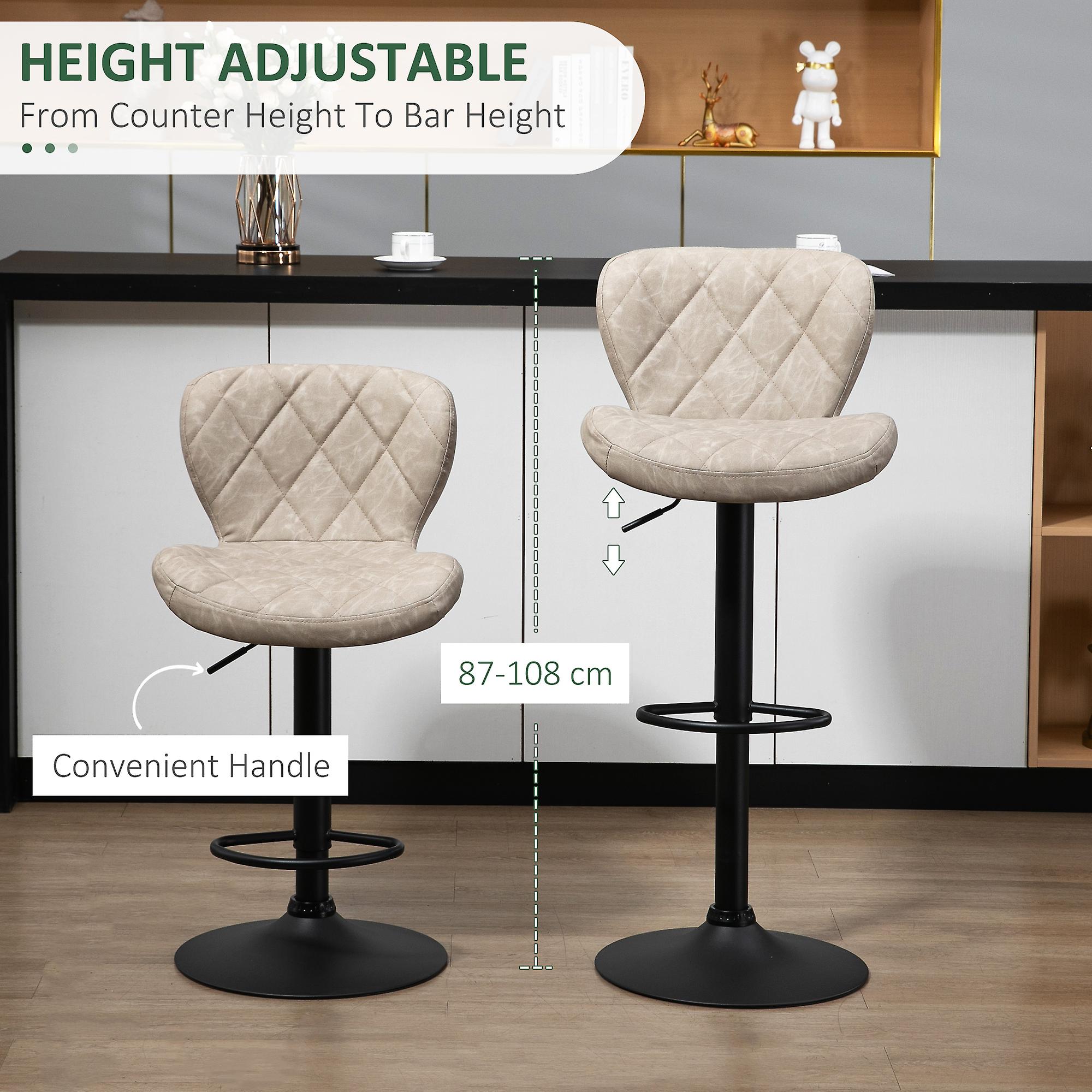 HOMCOM Adjustable Height Bar Stools Set of 2, Swivel Barstools Light ...