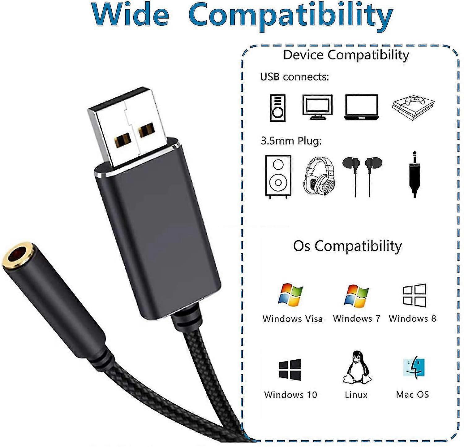 Usb Audio Adapter,usb To 3.5mm Audio Jack Adapter, Usb External Sound ...