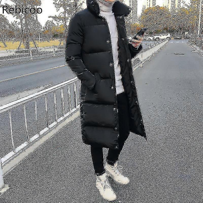 Mens Long Down Jacket Coat Luxury Winter Solid Black Parkas Men Plus ...