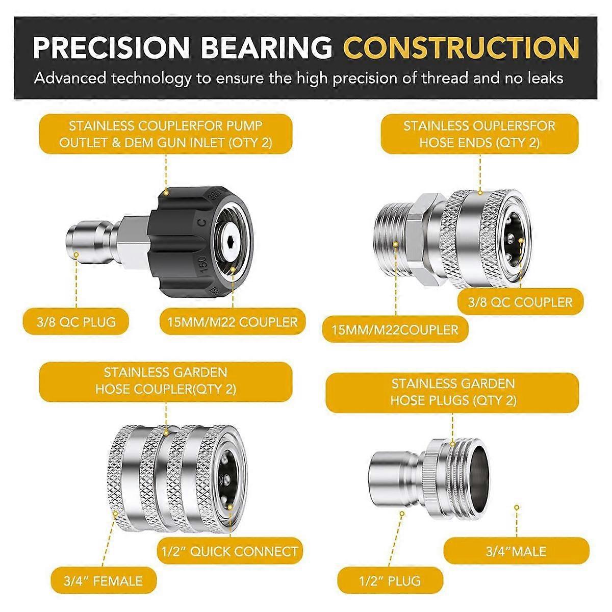 Pressure Washer Adapter Set, Quick Disconnect Kit, M22 Swivel to 3/8Inch Quick Disconnect, 3 ...