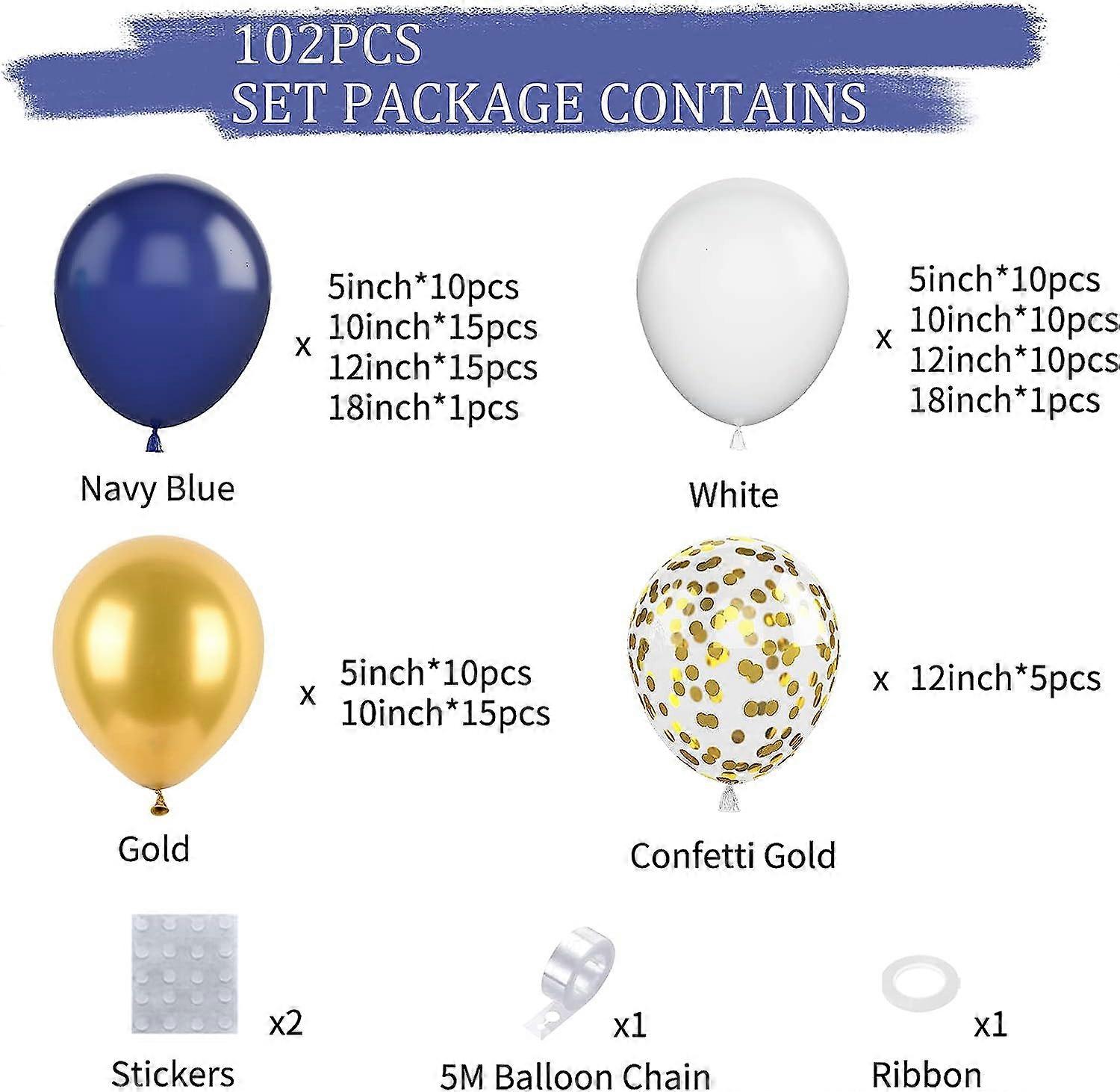 Navy Blue Gold Balloon Garland Arch Kit, Blue Gold and White Balloons ...