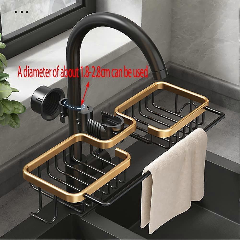 Faucet Storage Rack with Hook, No Drilling, Traceless Adhesive, Shelf ...