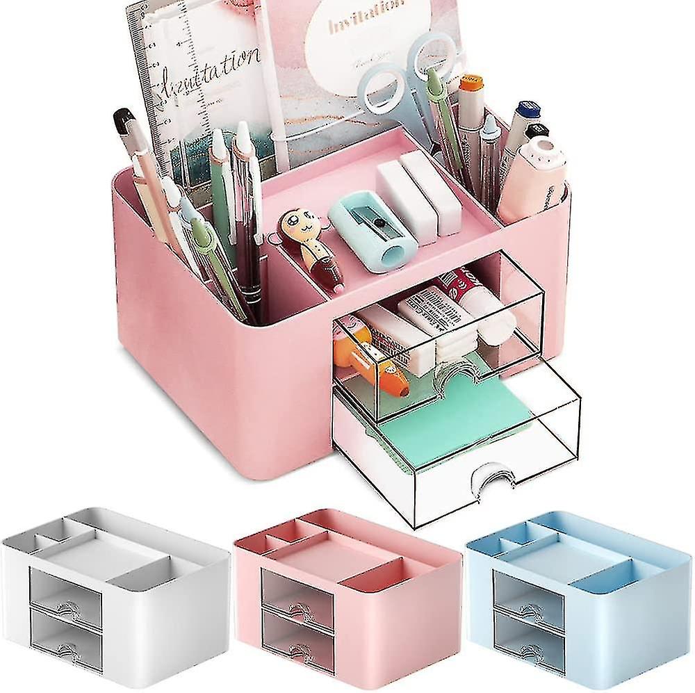 Desk Organiser, Plastic Table Organiser With Drawer, Pen Holder For ...