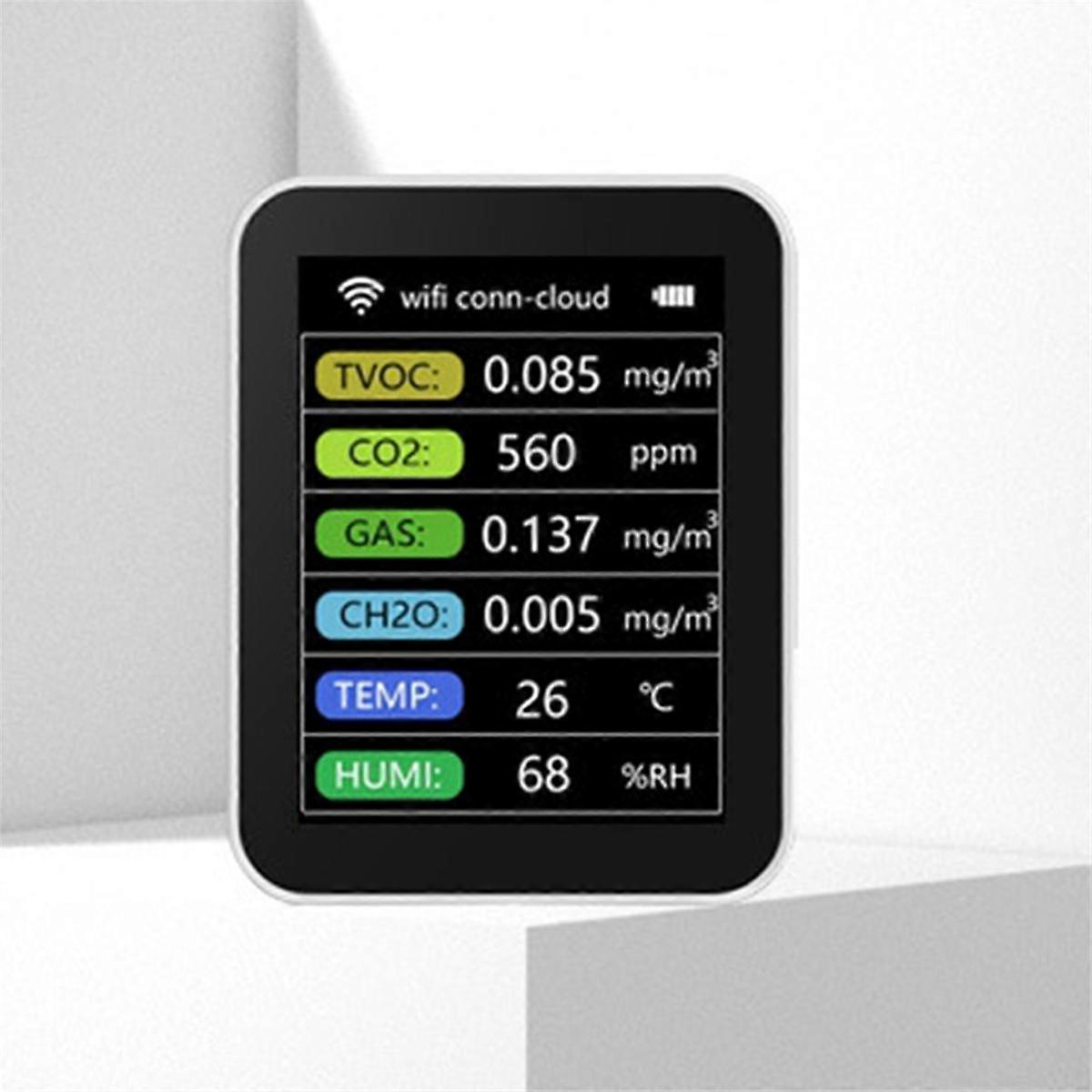 WiFi Smart Air Quality Monitor CO2 Meter TVOC HCHO PM2.5 Tester Digital ...