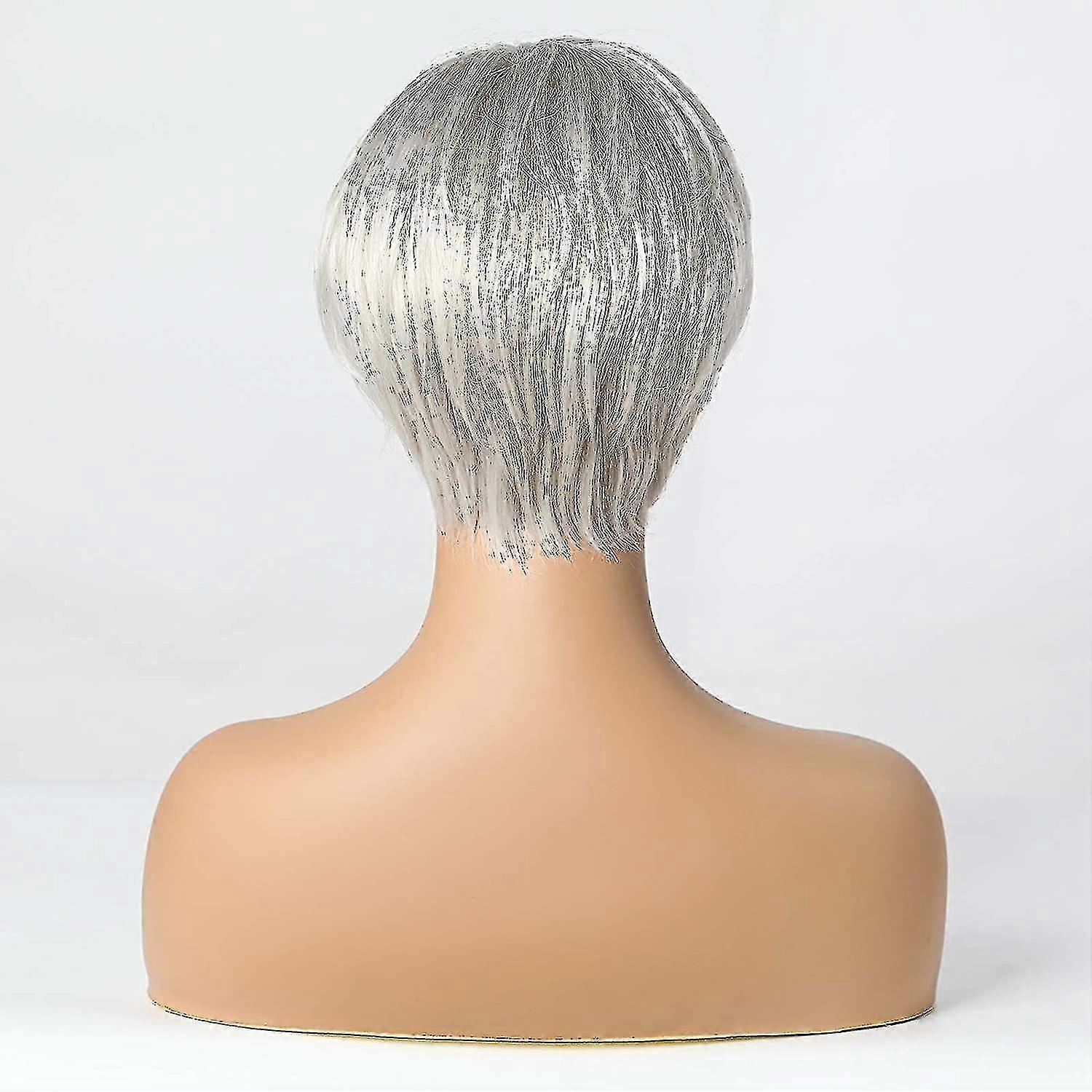 Short Silver Grey Human Hair Blend Wigs For Women,natural Hair Pixie ...