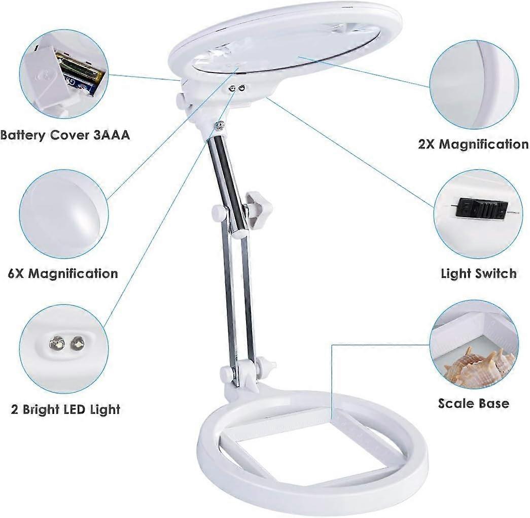 2024 New Large Desktop Magnifier, 2X 6X Folding Manual Table Magnifier ...