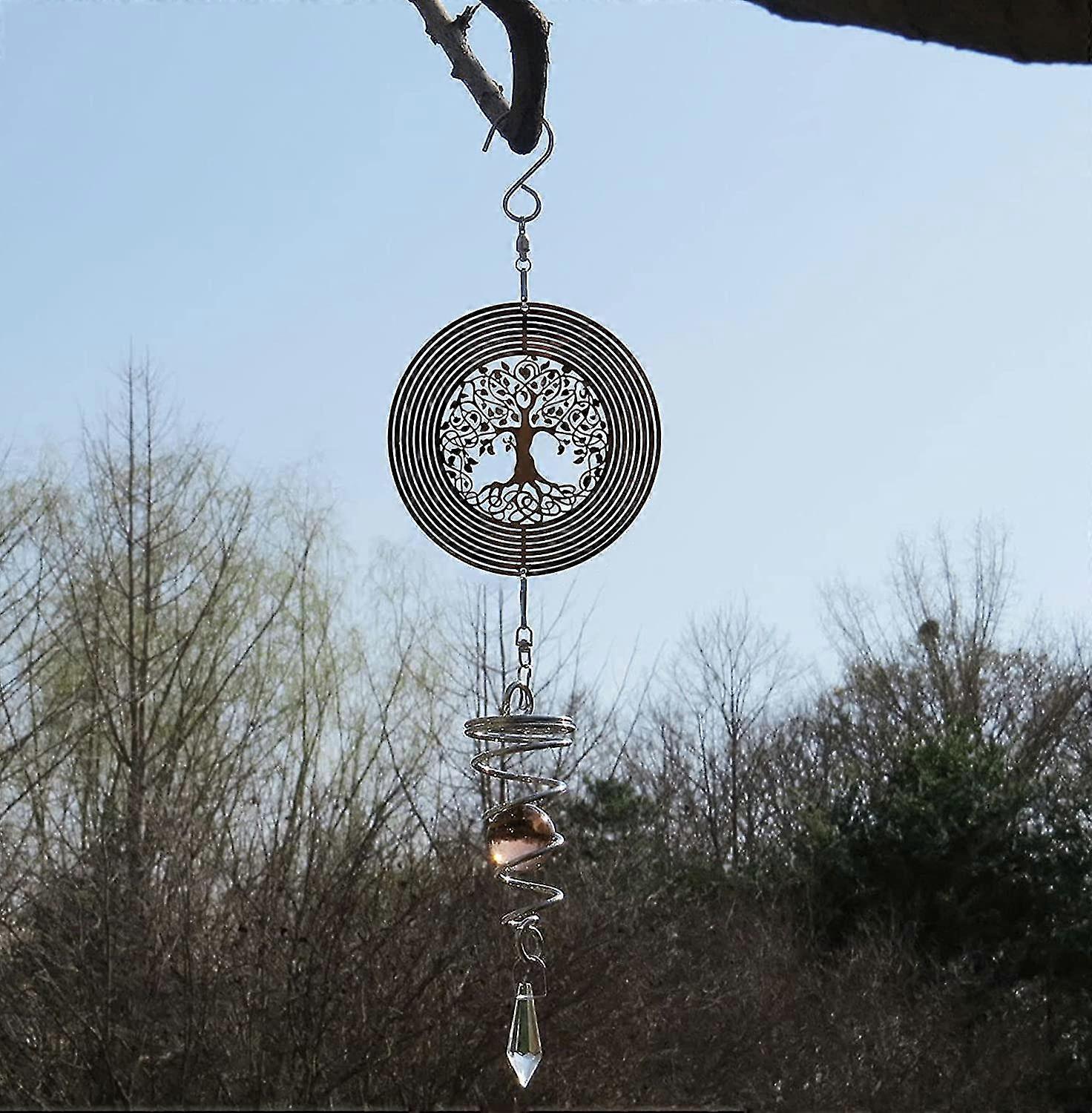 3d Tree Of Life Wind Spinner Hanging With Gazing Ball Spiral Tail-yyc ...
