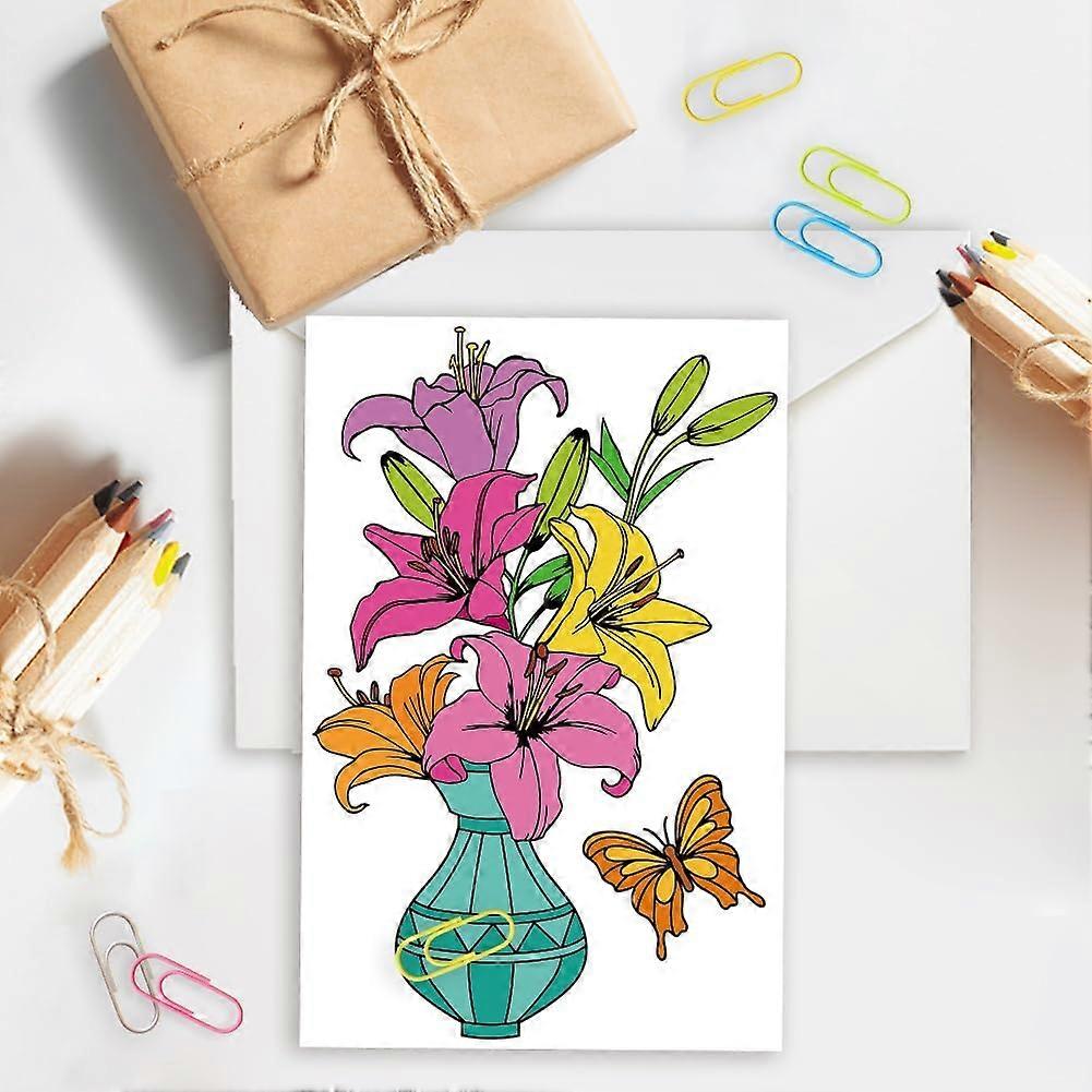 10Pcs Flower Coloring Greeting Cards Flower Vase Painting Greeting Card ...