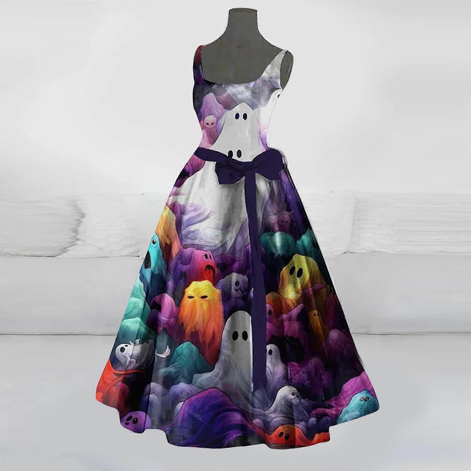 Halloween Scary Costumes Prom Dress For Women Bloody Print Flared Puffy ...