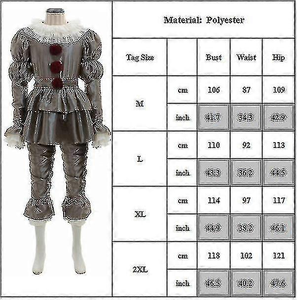 Mens Pennywise Clown Suit Outfit Set Costume Adults Fancy Dress Clothes ...