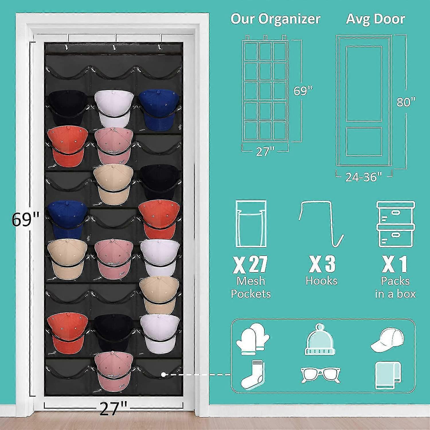 Hat Rack For Baseball Caps 27 Pockets Hat Organizer Hat Organizer For ...