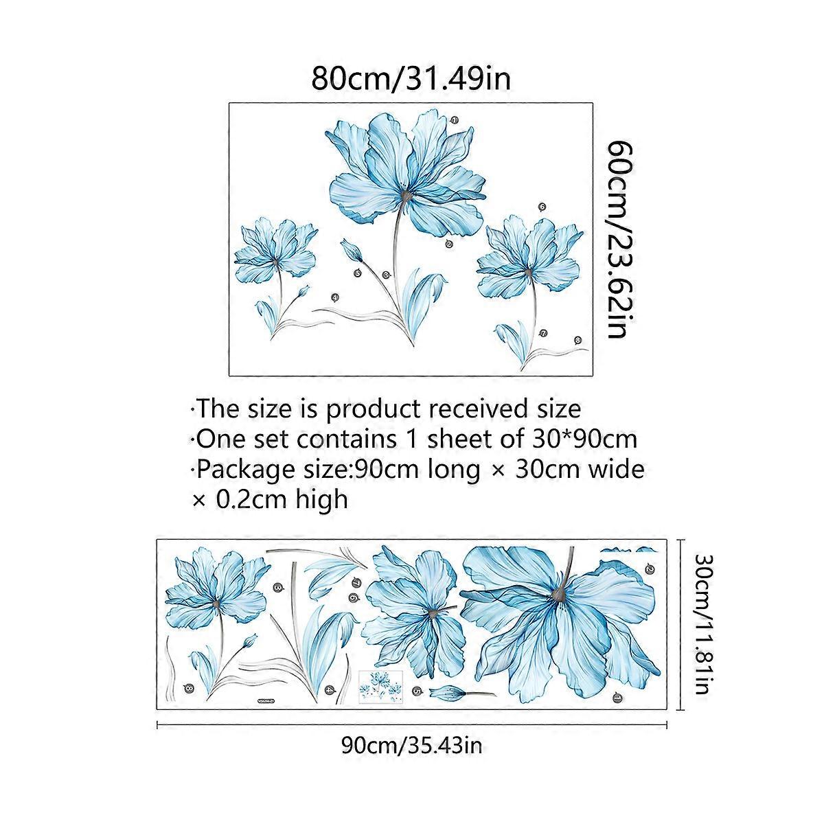 Blue Flowers Wall Sticker Large Flowers Plants Wall Sticker Removable ...