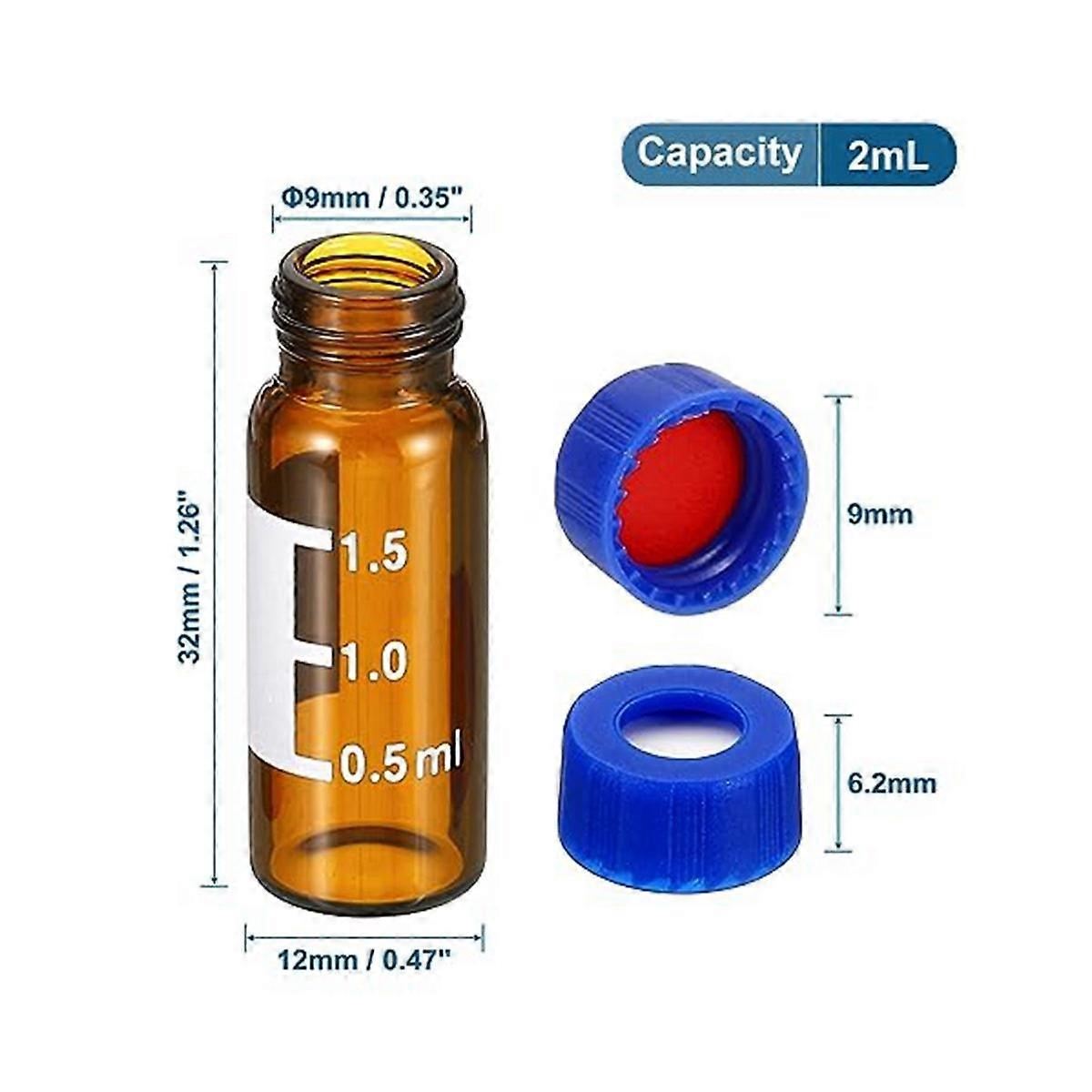 2Ml Autosampler Vial, 100 Pack HPLC/ Vials 9-425 Lab Vials Sample Vial Screw Cap Writing Patch ...