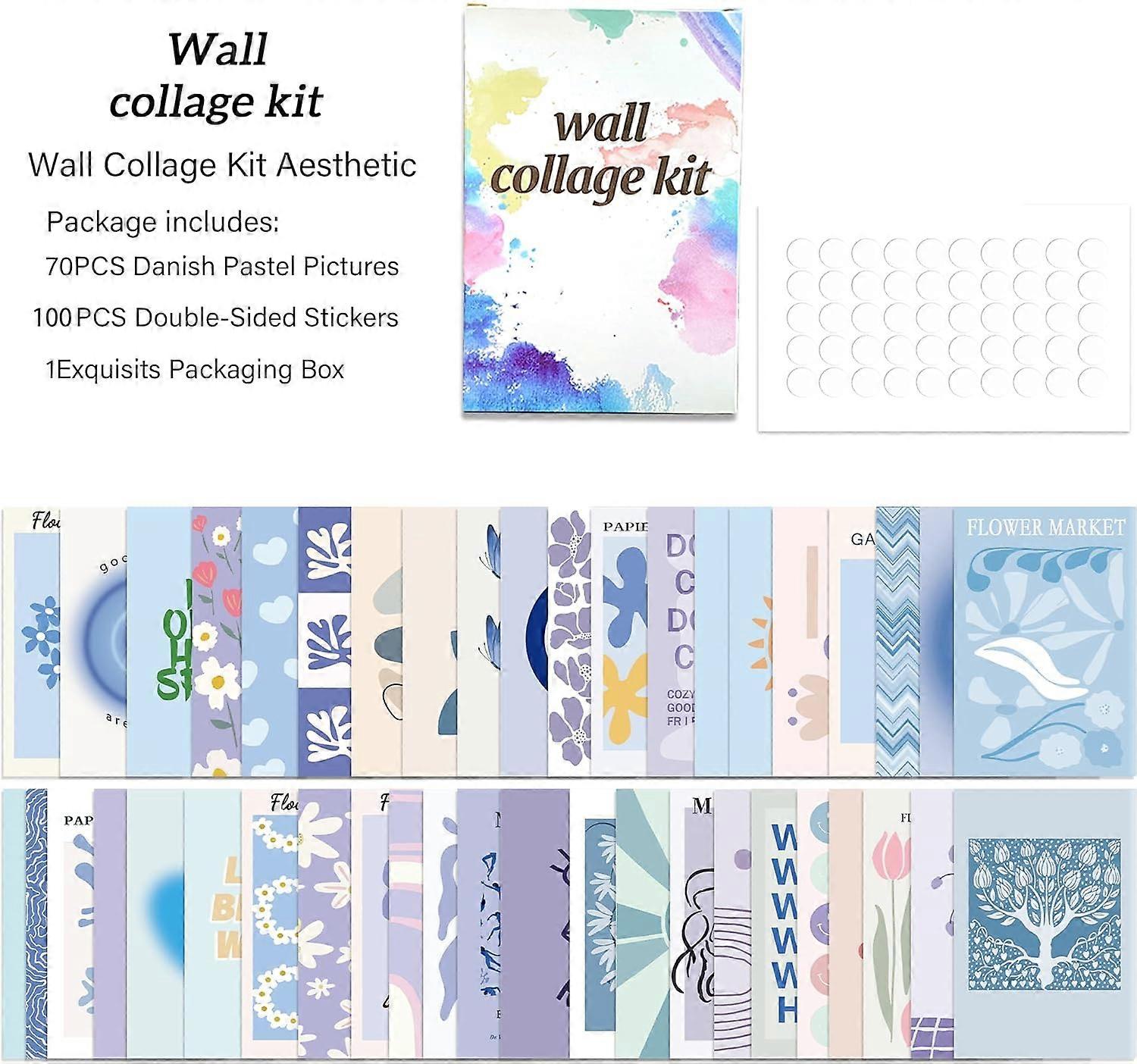 70 Pieces Danish Pastel Room Decor Wall Collage Kit Aesthetic Pictures, Blue Aesthetic Picture ...