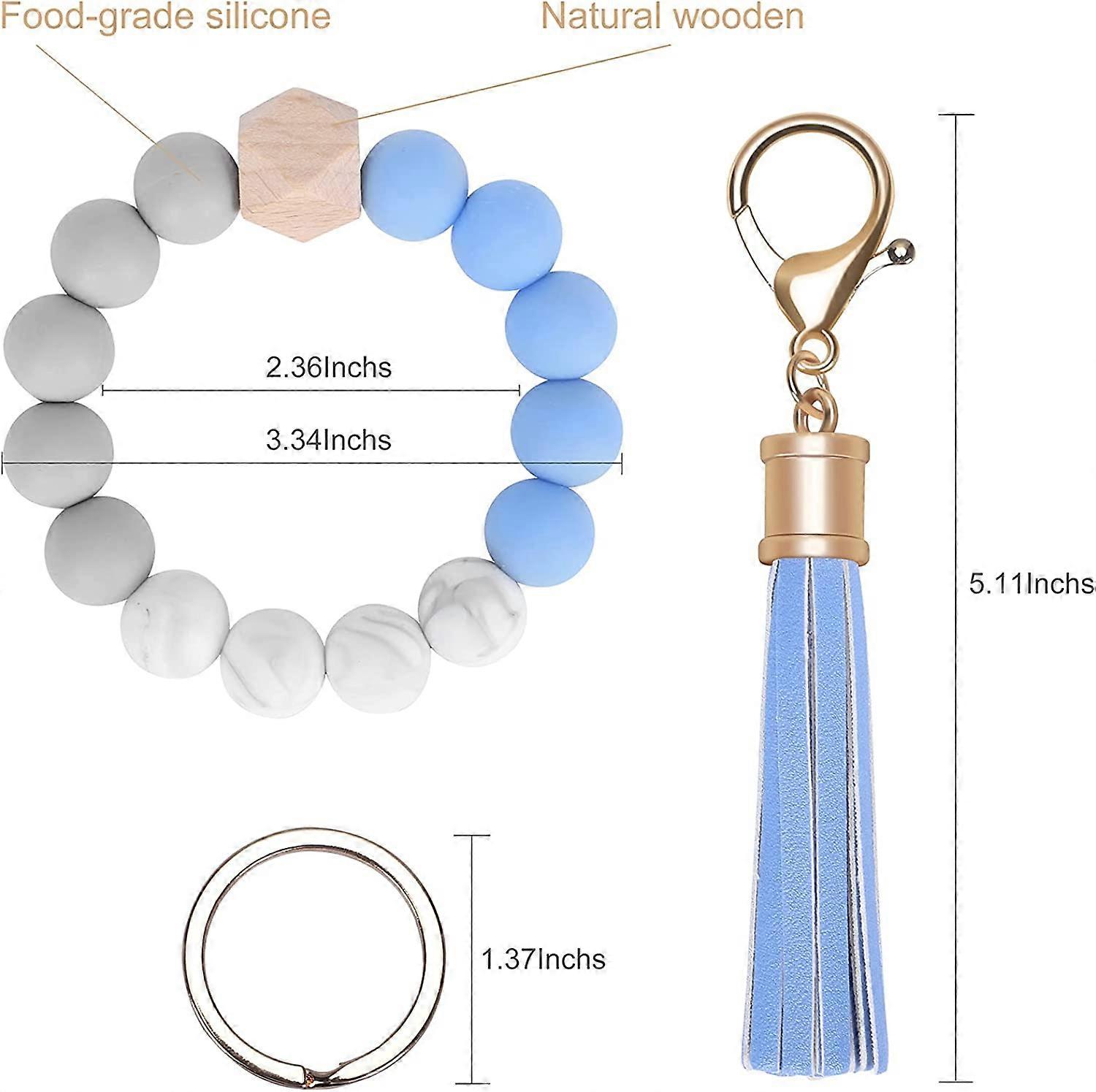 Bracelet Keychain Wristlet, Silicone Bead Key Ring Bracelet for Women ...