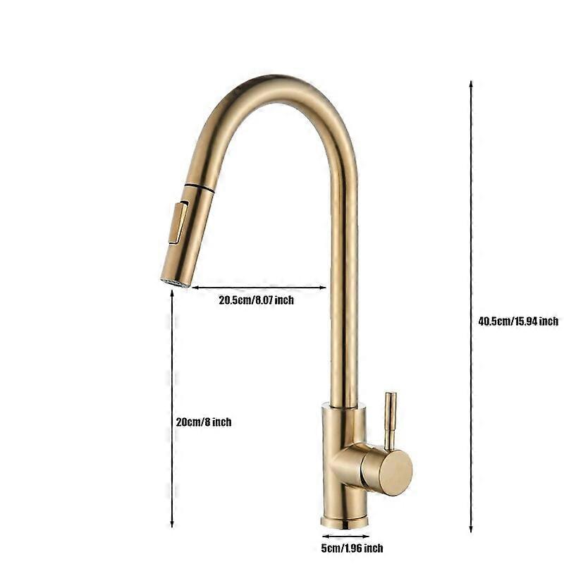 Kitchen Faucet Brushed Gold Pull Out Kitchen Sink Water Tap Single ...