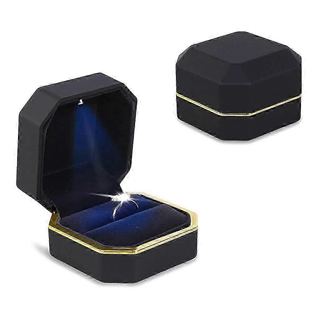 LED Lighted Ring Necklace Storage Boxes Engagement Wedding Gift Display ...