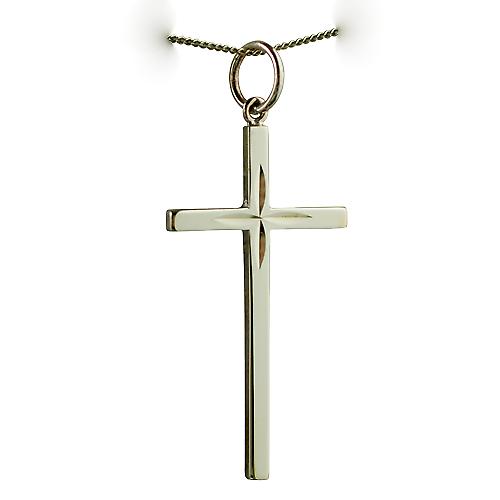 9ct Gold 31x16mm diamond cut star solid block Cross with a curb Chain ...