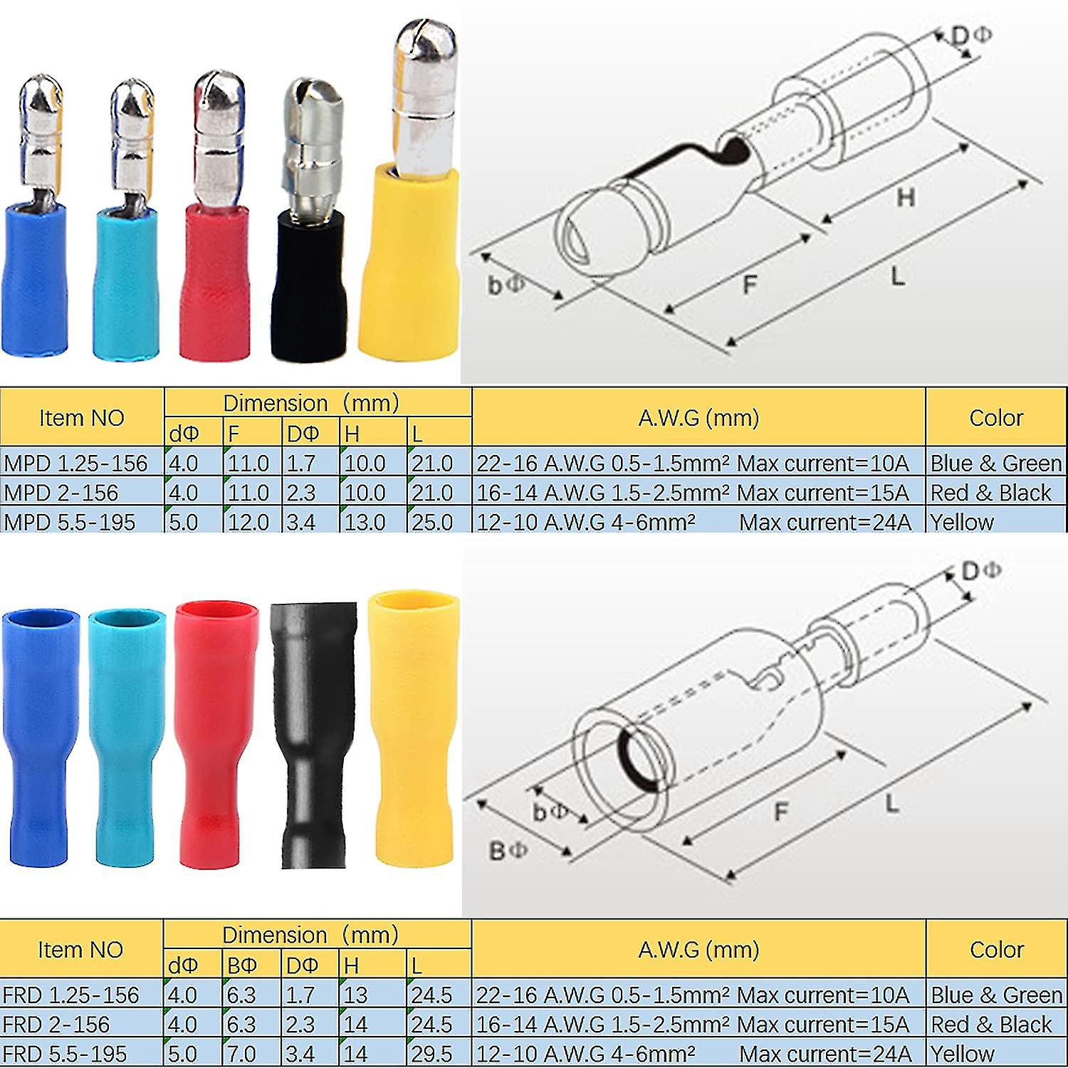 Electrical Connectors, 50 Sets Insulated Male And Female Bullet Butt ...