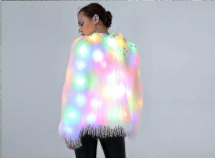 Led Fur Coat For Women Rainbow Sparkly Light Up Jacket White Furry Rave ...