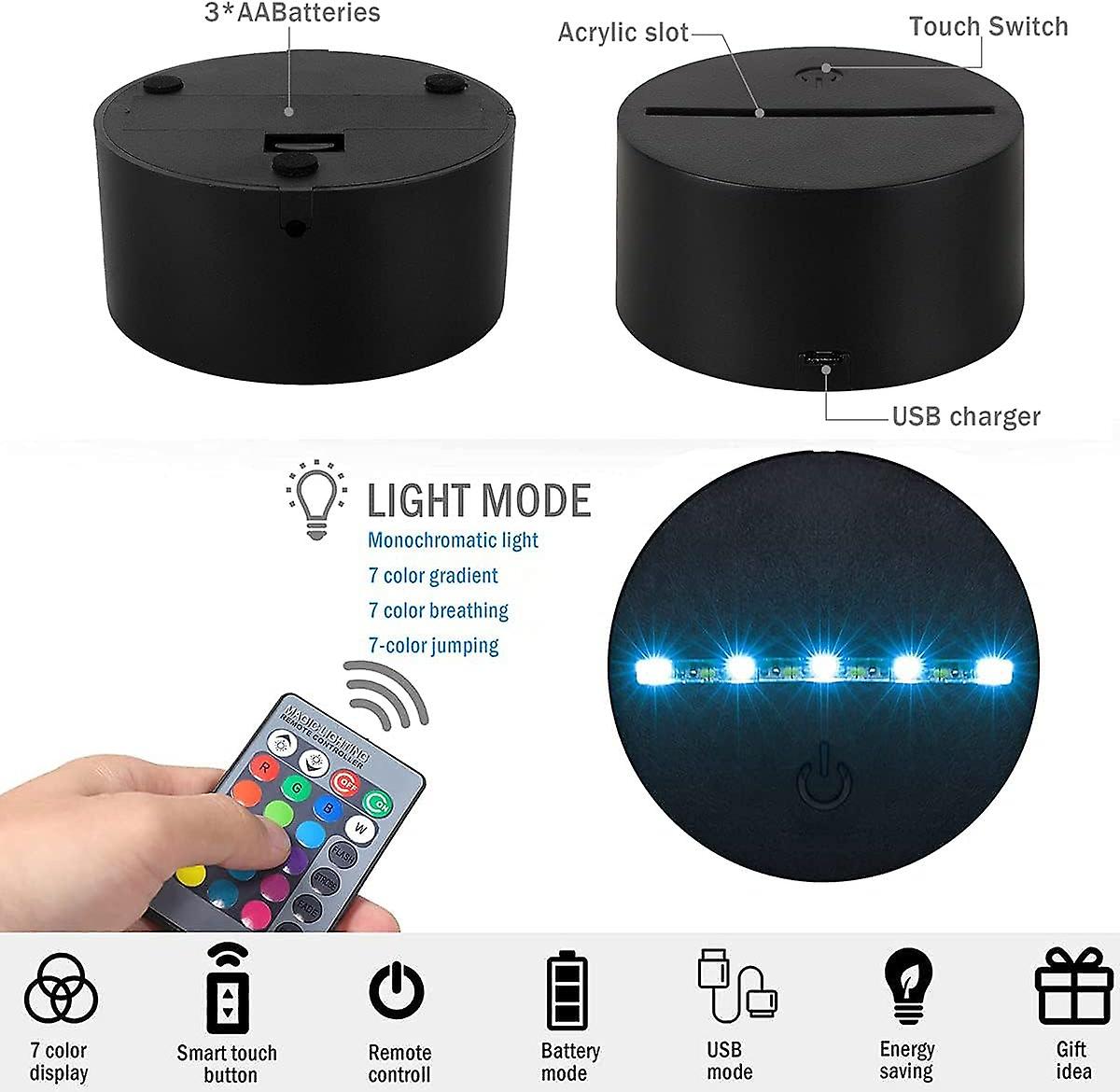 3D Night Lights, 3D Optical Illusion LED Lamps with Remote Control ...