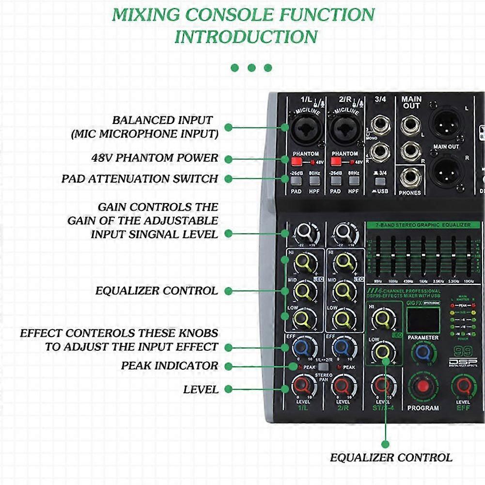 Professional 4-Channel Mixer Built-in 16DSP 7-Segment Balanced Effect ...