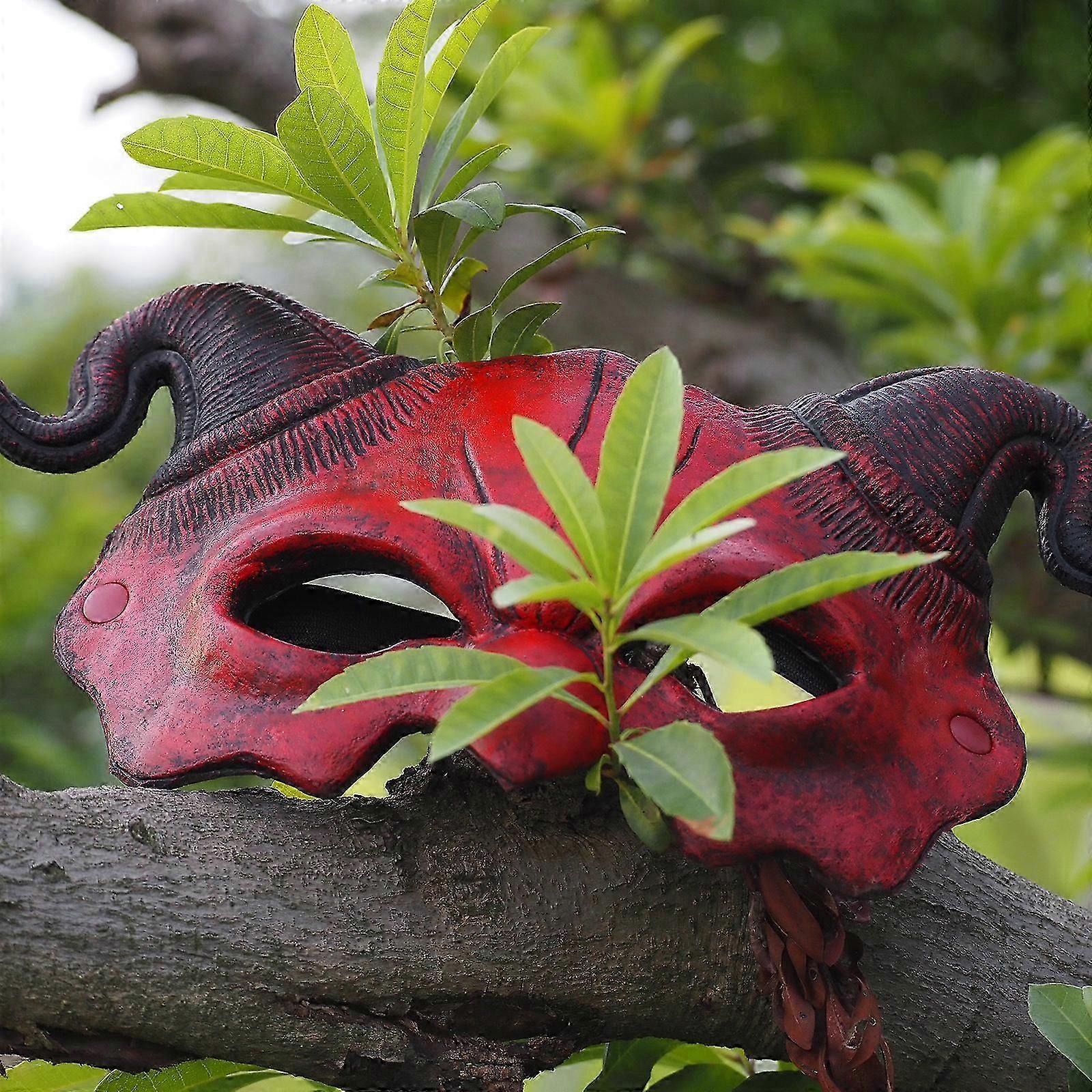 Devil Mask Halloween Masquerade Sheep Horn Half Face PU Mask | Fruugo UK