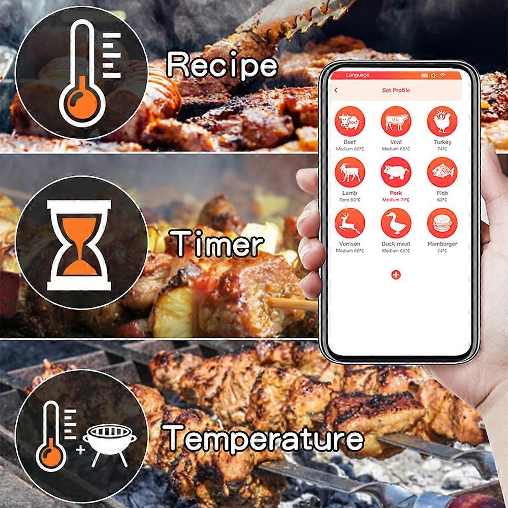 492FT Wireless Meat Thermometer Smart BT Meat Thermometer for Grilling ...