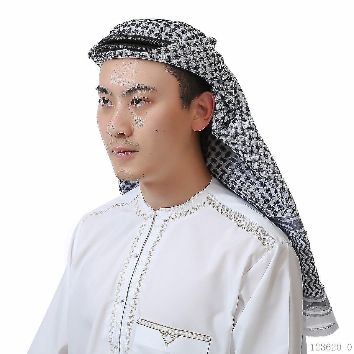 Men Muslim Sets Abaya Robe+turban+headband O Neck 3pc Islamic Saudi ...