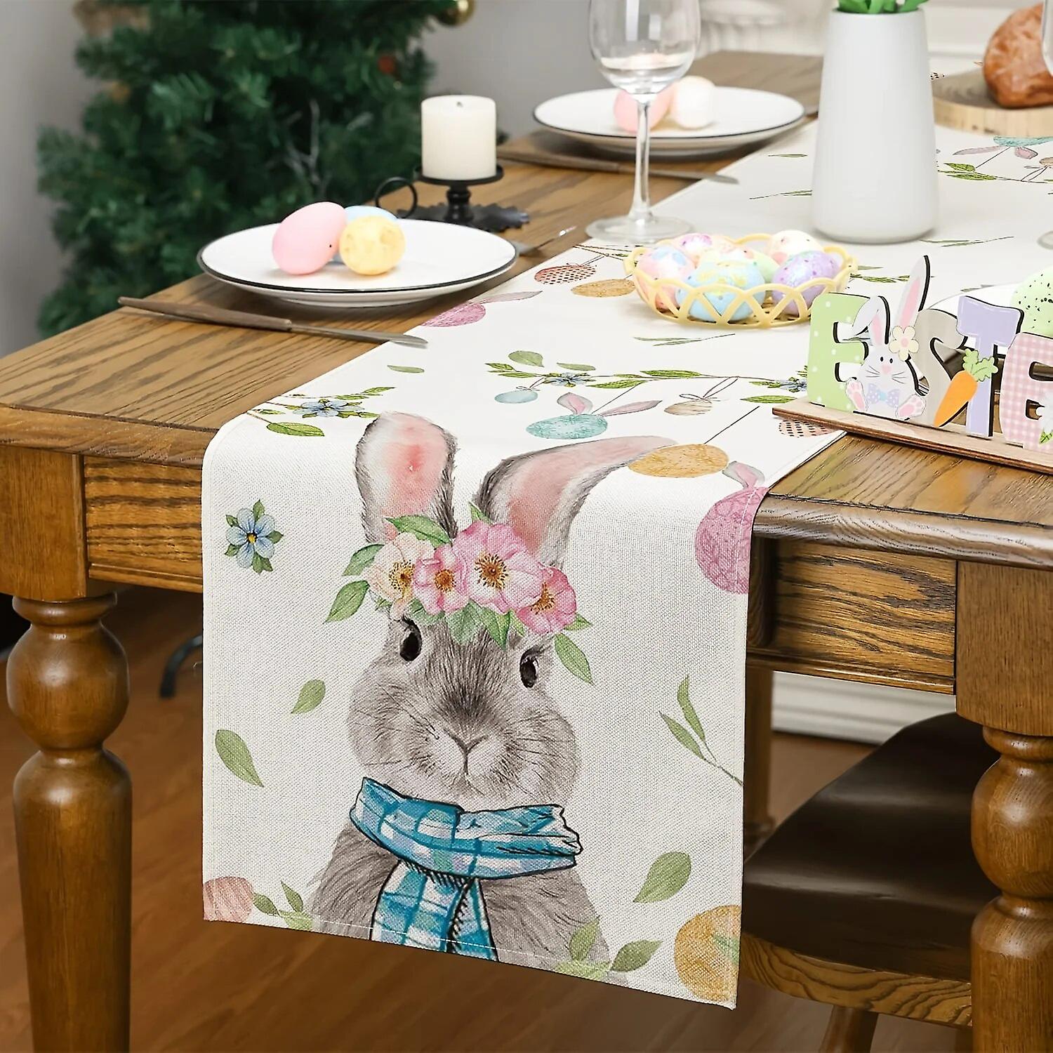 Easter Bunny Colorful Egg Linen Table Runners Dresser Scarves Table ...