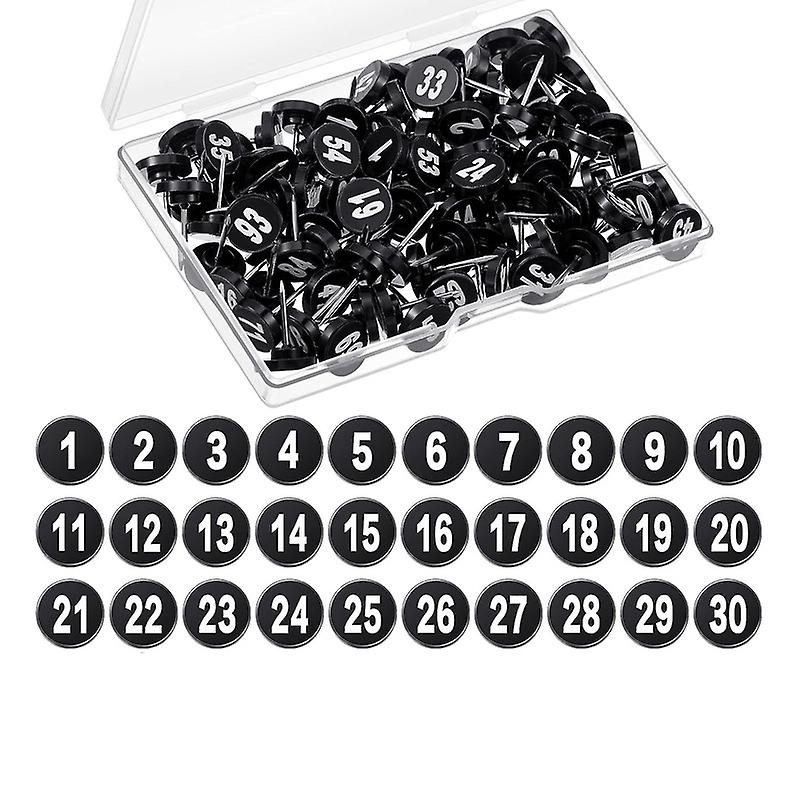 100 Pieces Numbered Push Pins, Plastic Black Push Pins with White Number from 1 to 100 for Maps ...