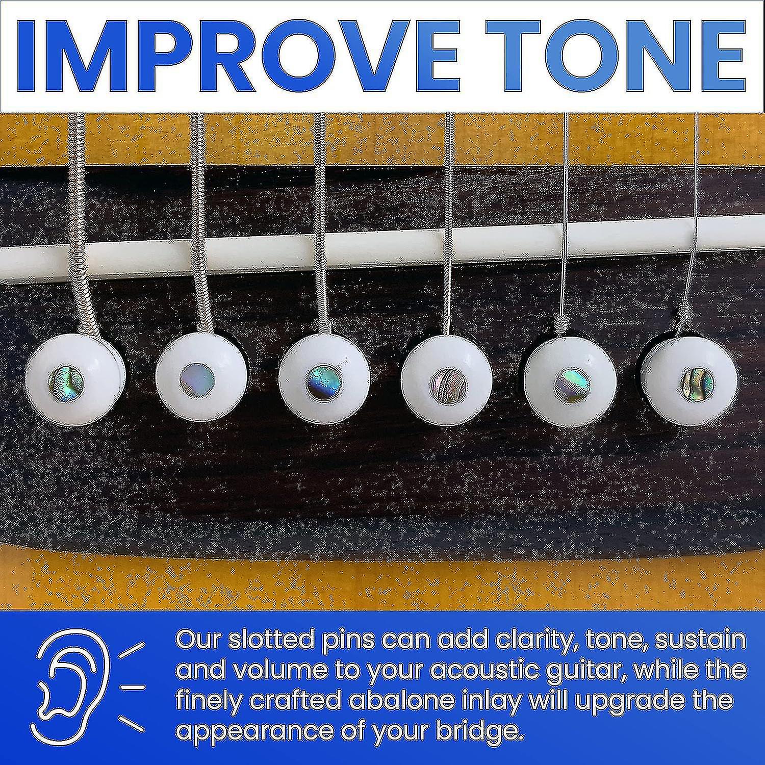 Pure Bone Bridge Pins With Abalone Dot Inlay For 6 & 12 String Acoustic ...