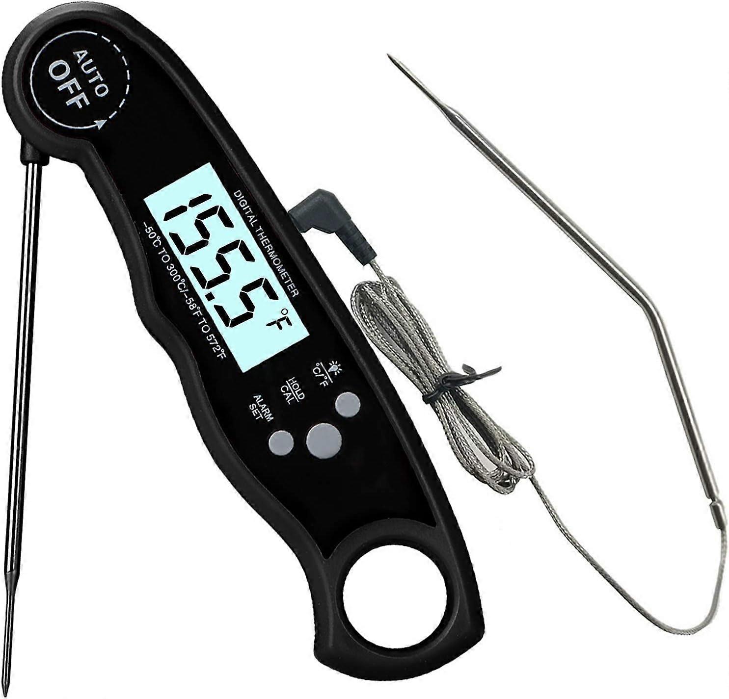 Oven Safe Leave in Meat Thermometer Instant Read 2 in 1 Dual Probe Food ...