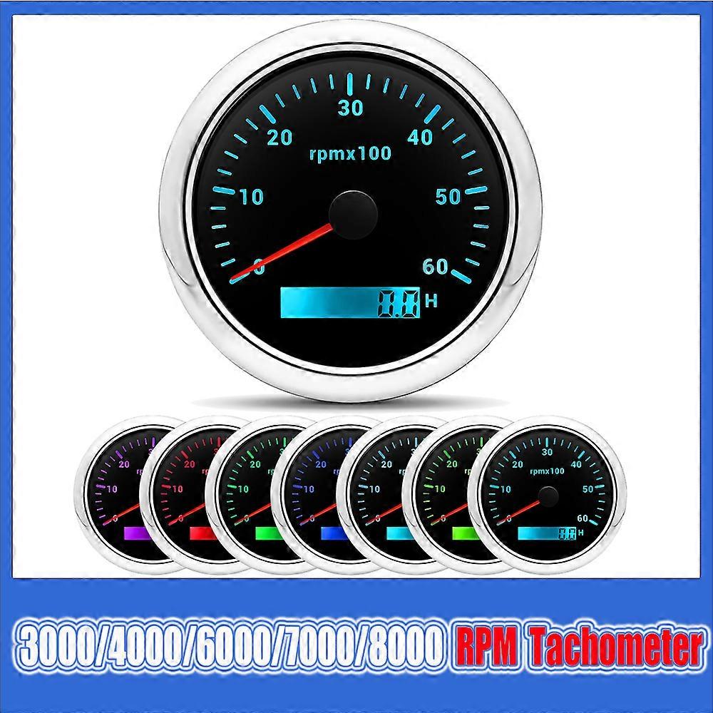 85MM Digital Tachometer 3000/4000/6000/7000/8000 RPM 7Colors Backlight ...