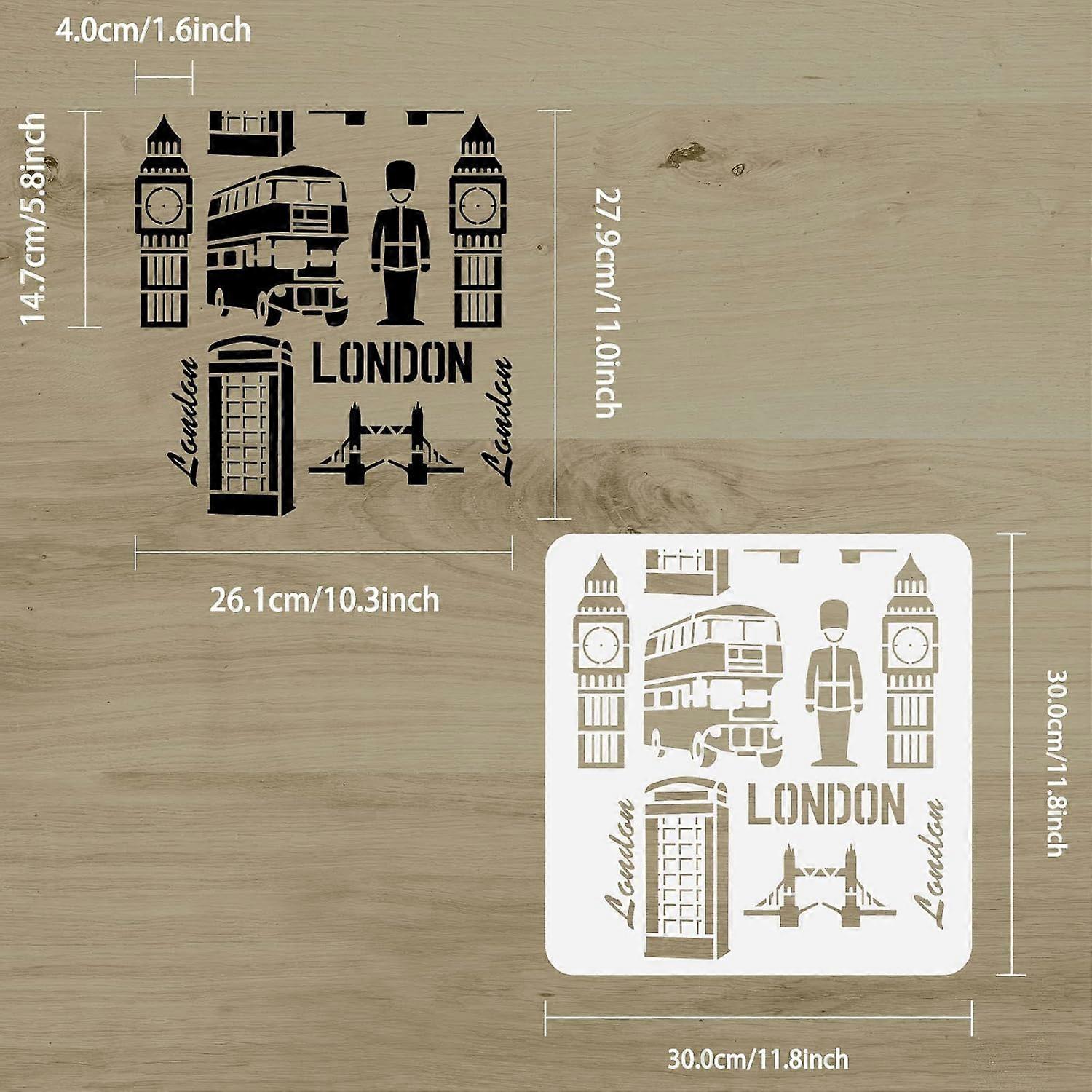 London City Wall Stencil 11.8x11.8 inch Reusable Telephone Box Soldier ...