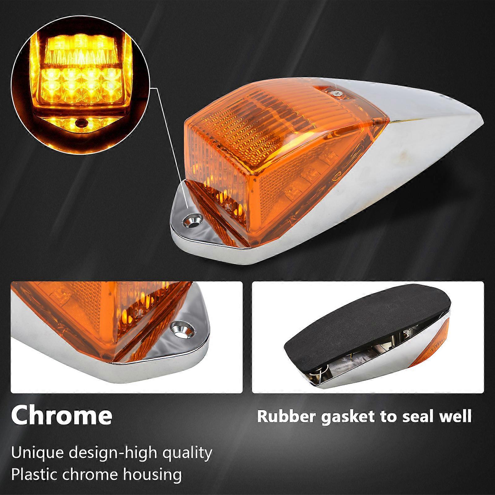 5Pcs 12v 24v Truck Cab Marker Light 17 LED Amber Top Roof Running ...