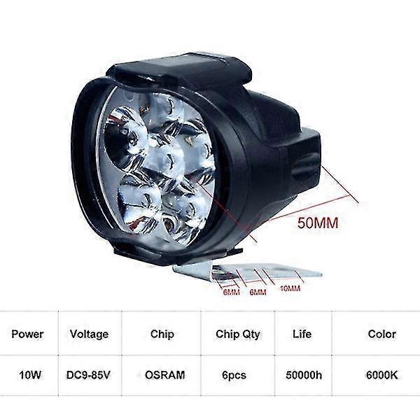 2pcs 6 Led Motorcycle Light Headlight Assembly 10w 1000lm Universal ...