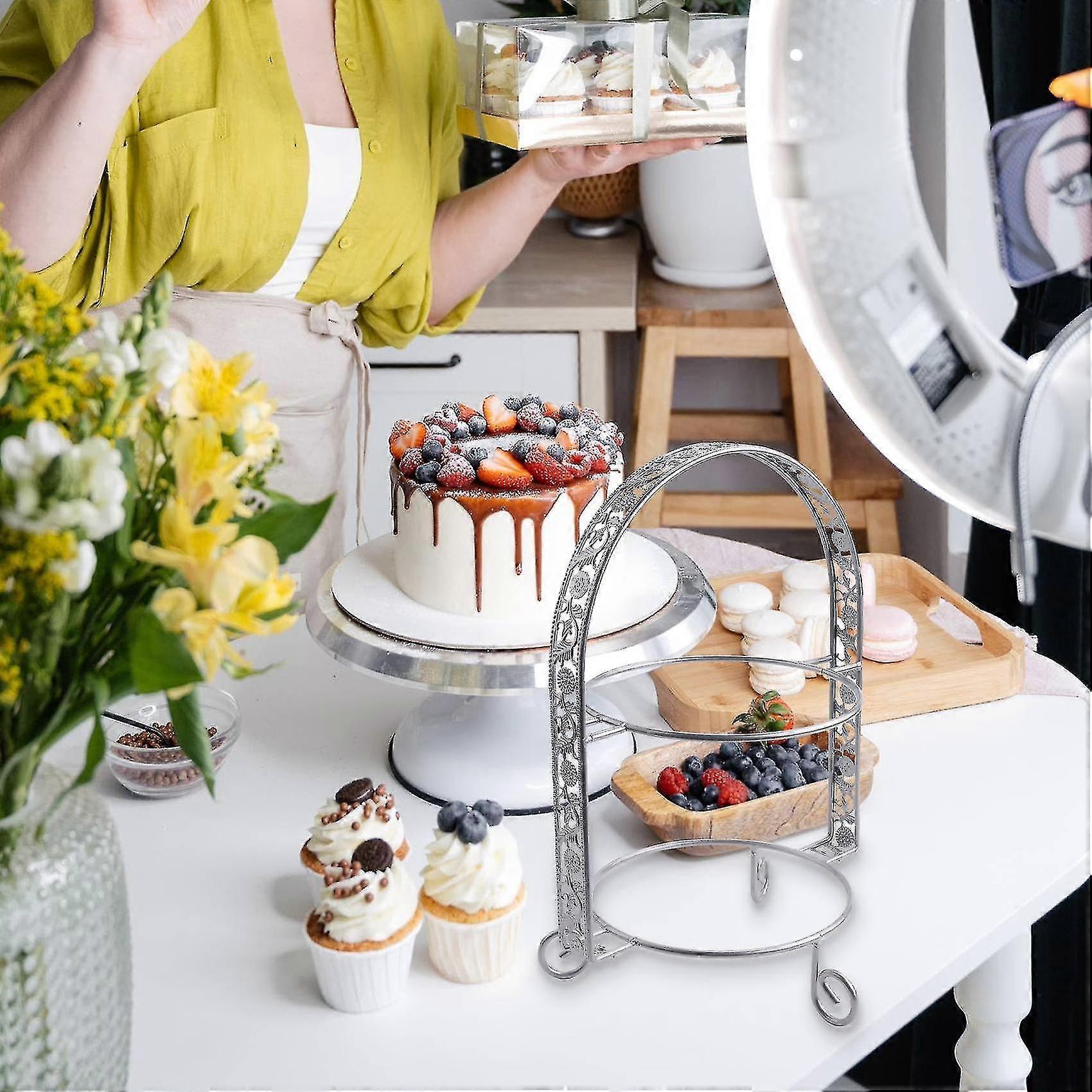Metal Cake Stand Double-layer Arch-shaped Golden Fruit Dessert Rack ...
