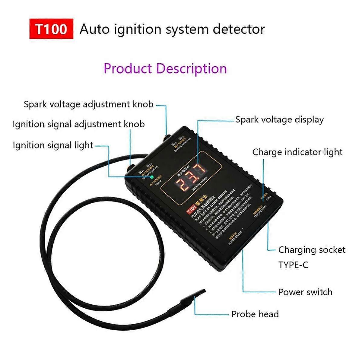 T100 Auto Ignition System Detector for 12V 24V Ignition System to Test ...
