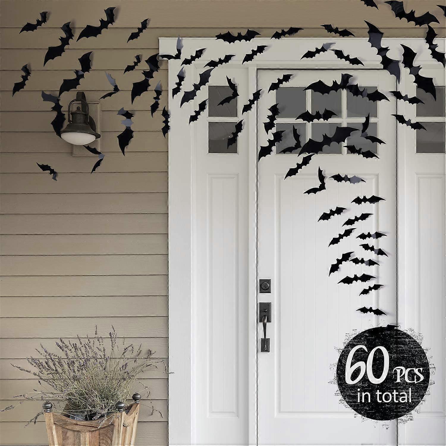 60PCS Halloween Bats Decoration, 4 Different Sizes Realistic PVC Black ...