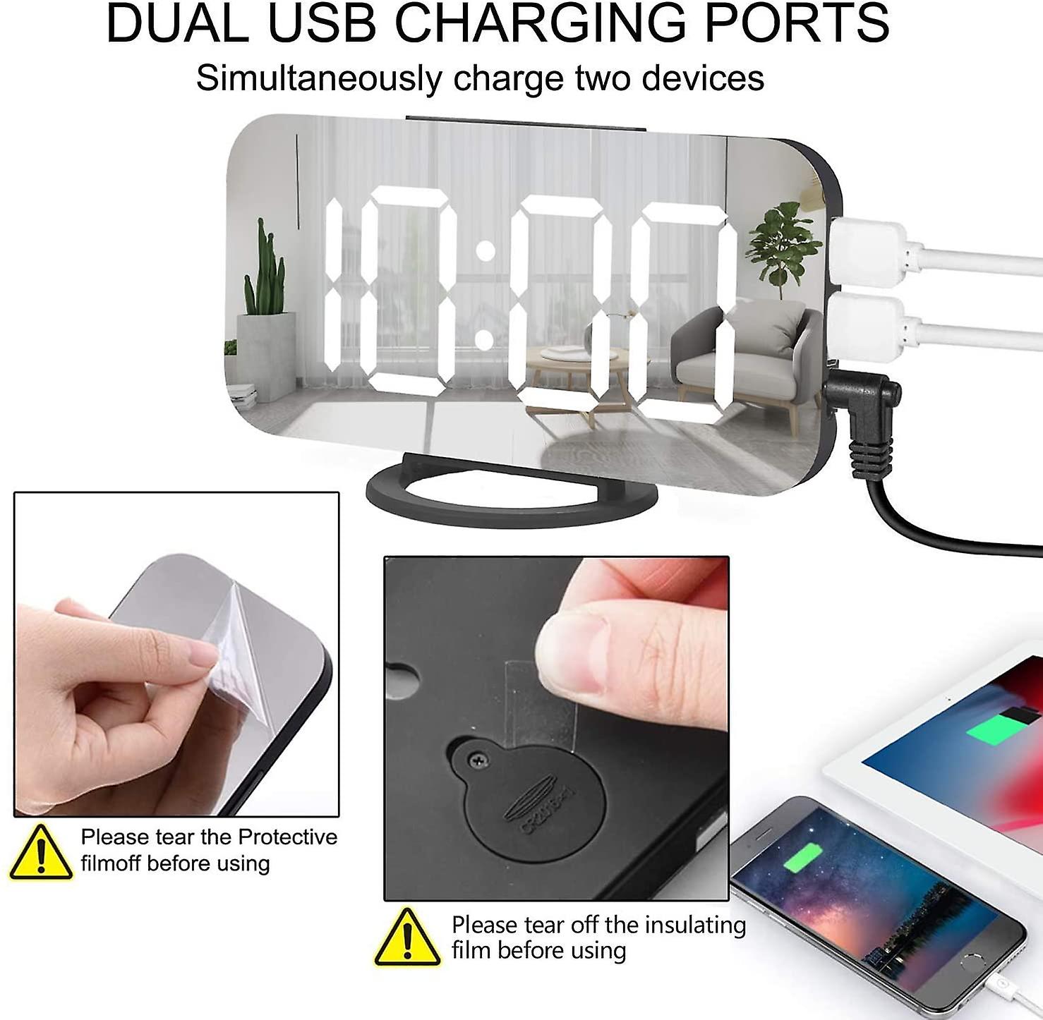 Digitaalinen herätyskello, suuri peili led-kello, torkku, dim Night ...
