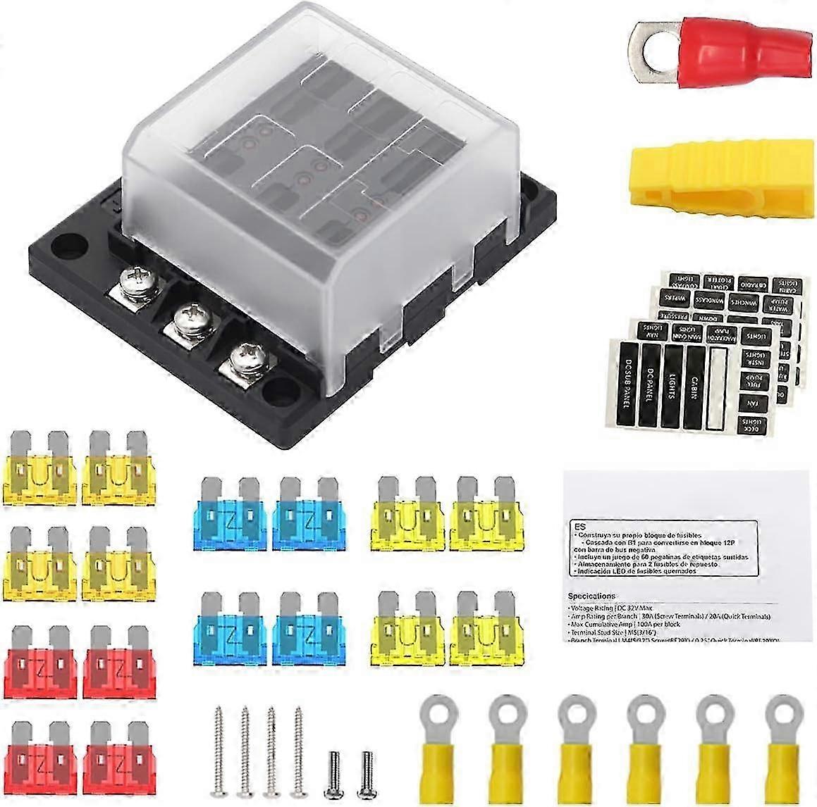 12 Volt Fuse Panel Block, Boat Fuse Panel with LED indication of blown ...