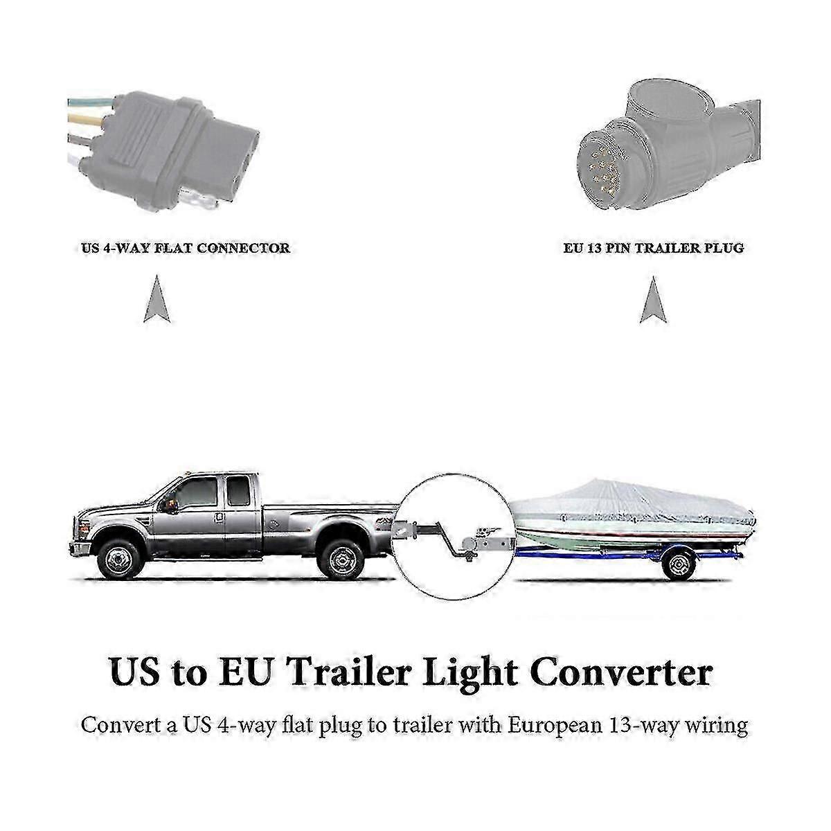 US to EU Trailer Light Converter for US Cars 4-Pin Flat Plug Socket to ...