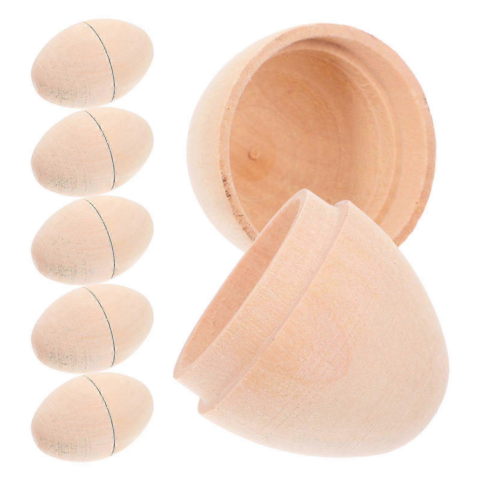 6pcs Wooden Hollow Eggs Easter Diy Crafts Unfinished Wood Eggs For Painting Creative Easter ...