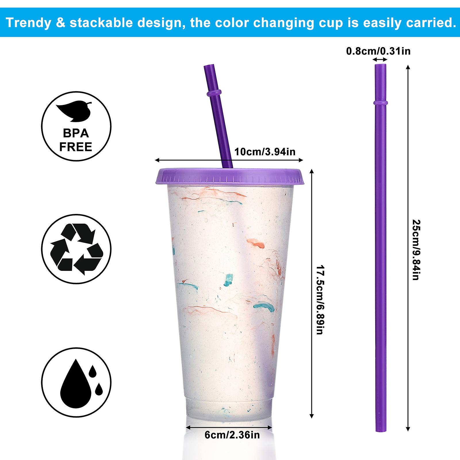 Color Changing Plastic Tumblers With Straw And Cover, Reusable And ...