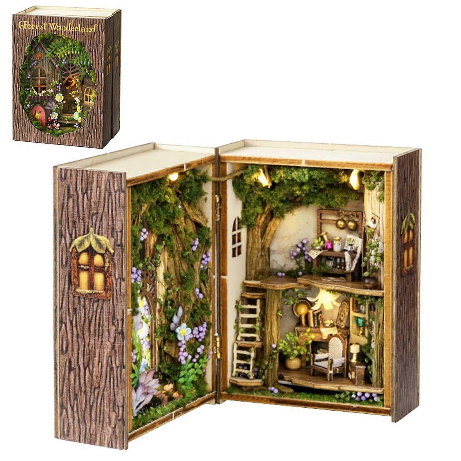 3D Wooden Book Nook Kit DIY Miniature House Book Nook Model LED ...