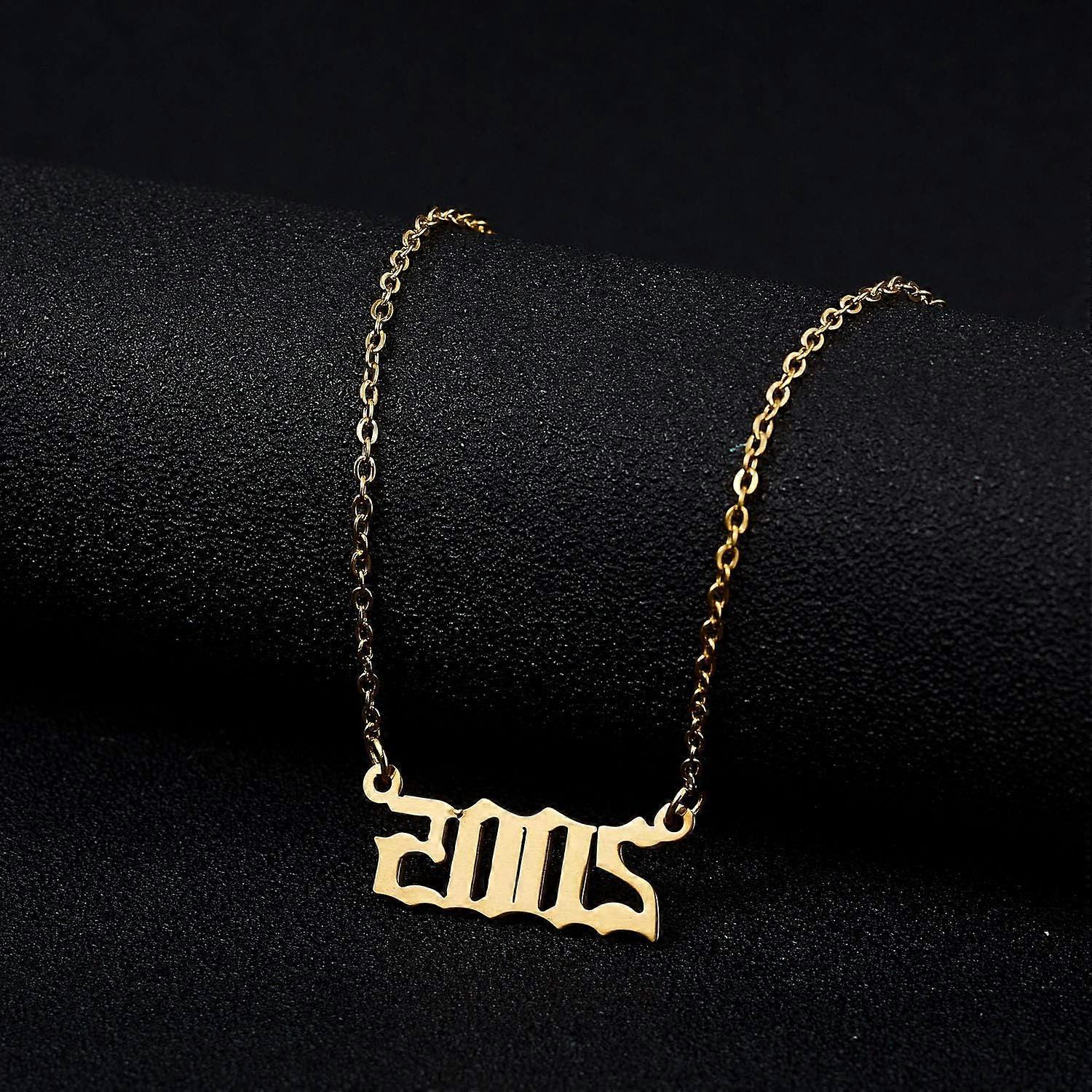 Birth Year Number Pendant Necklace Stainless Steel Gold Number Birthday ...