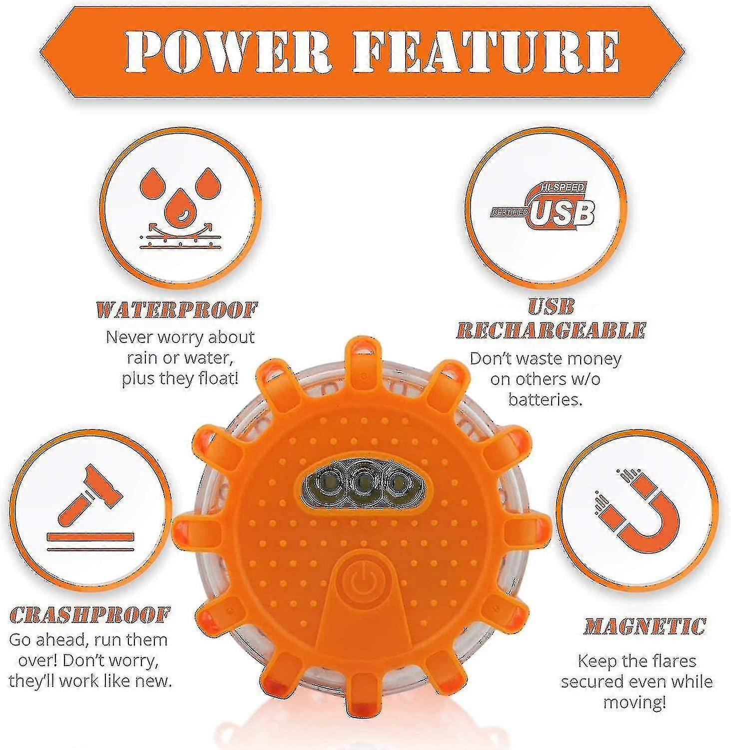 Kryc Usb Rechargeable Led Road Flares Emergency Lights-roadside Warning ...